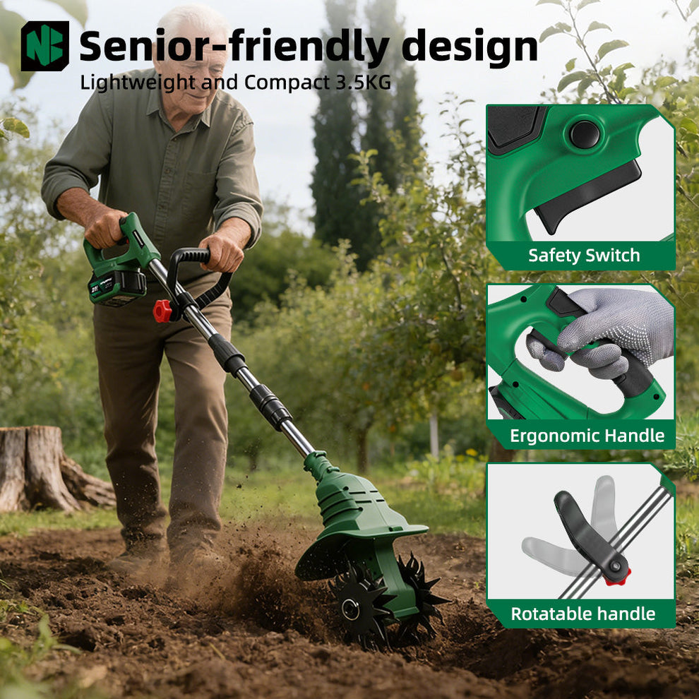 6.7 Inch Cordless Garden Tiller Cultivator Dual-Blade Design with Fold ...