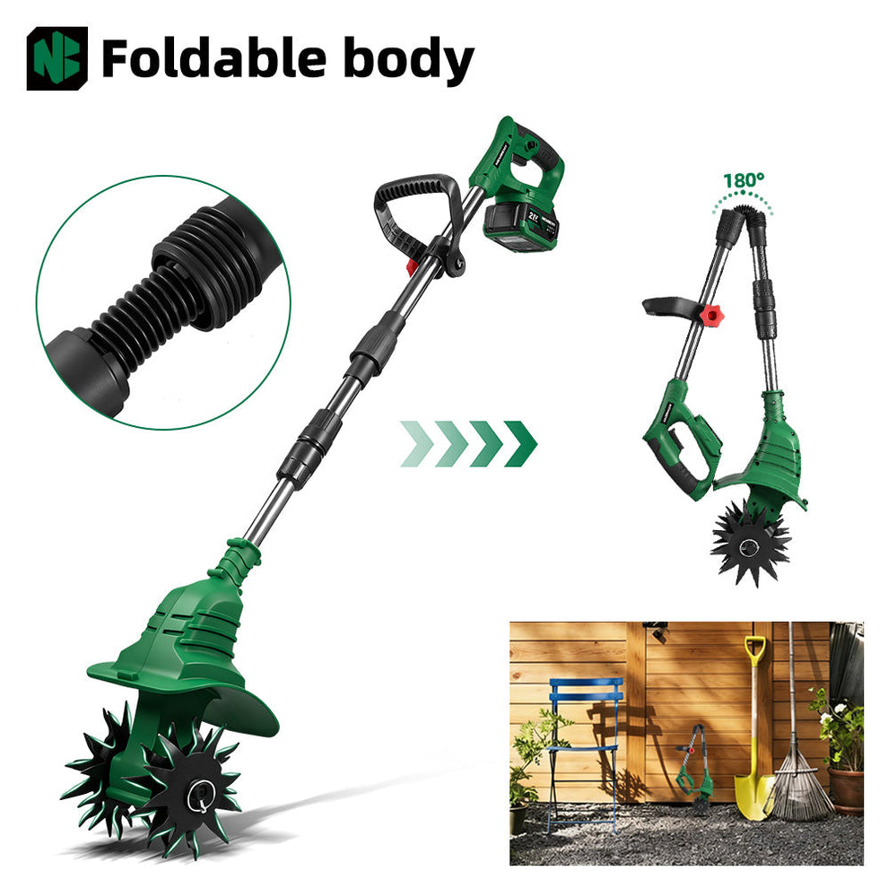 6.7 Inch Cordless Garden Tiller Cultivator Dual-Blade Design with Fold ...